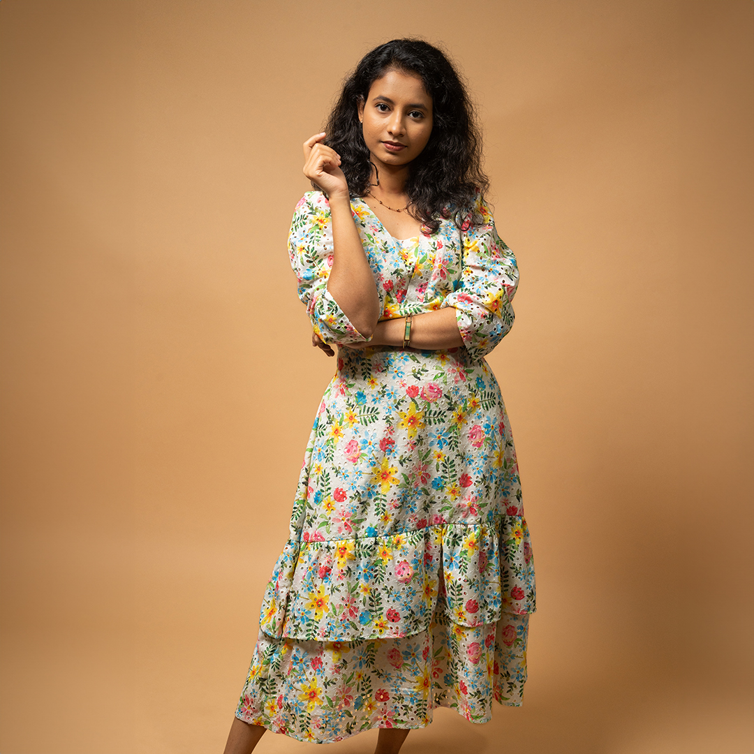 Multicolour Hakoba Frock with Bow – HOT